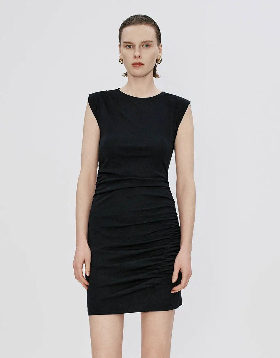 Ruched Sleeveless Crew Neck Skinny Dress – URBAN REVIVO