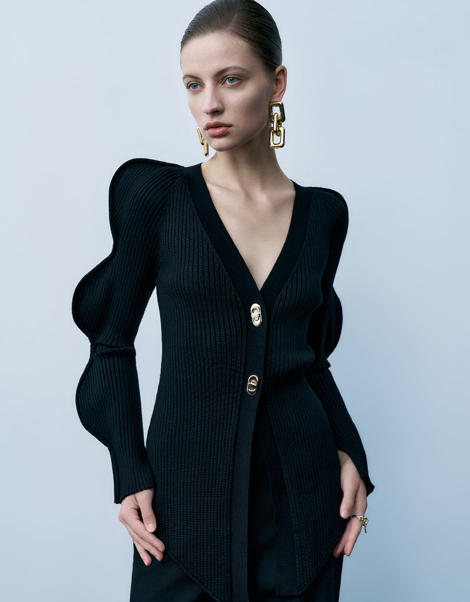 Wave Sleeve V-Neck Knitted Cardigan – URBAN REVIVO