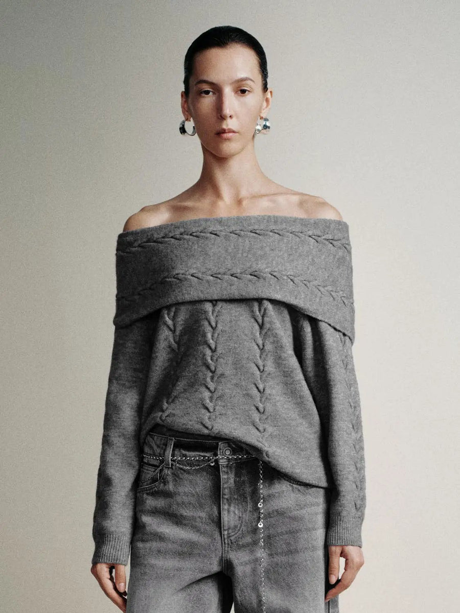 Off Shoulder Cable Knit T-Shirts – URBAN REVIVO