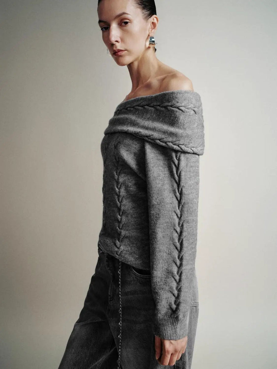 Off Shoulder Cable Knit T-Shirts – URBAN REVIVO