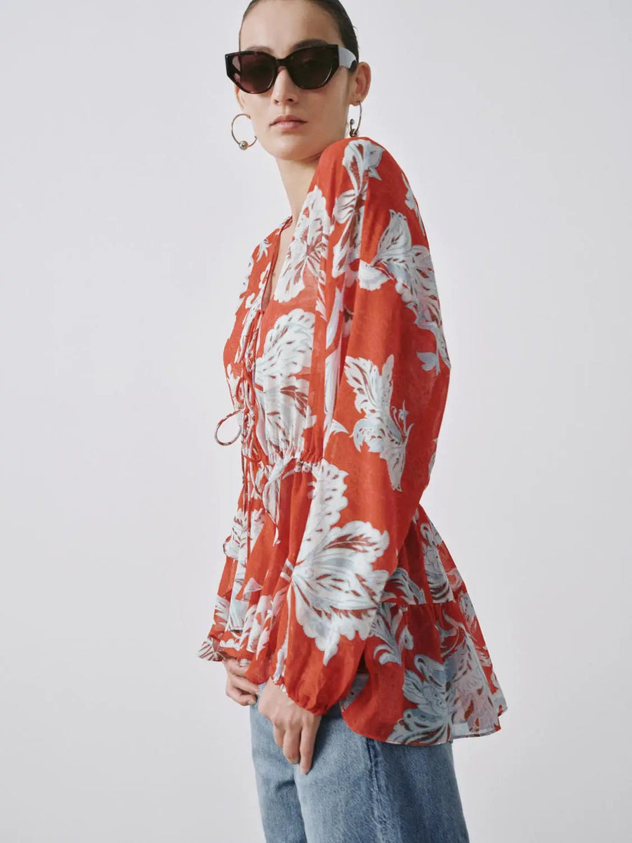 V-Neck Tie Detail Floral Intarsia Overhead Shirts – URBAN REVIVO
