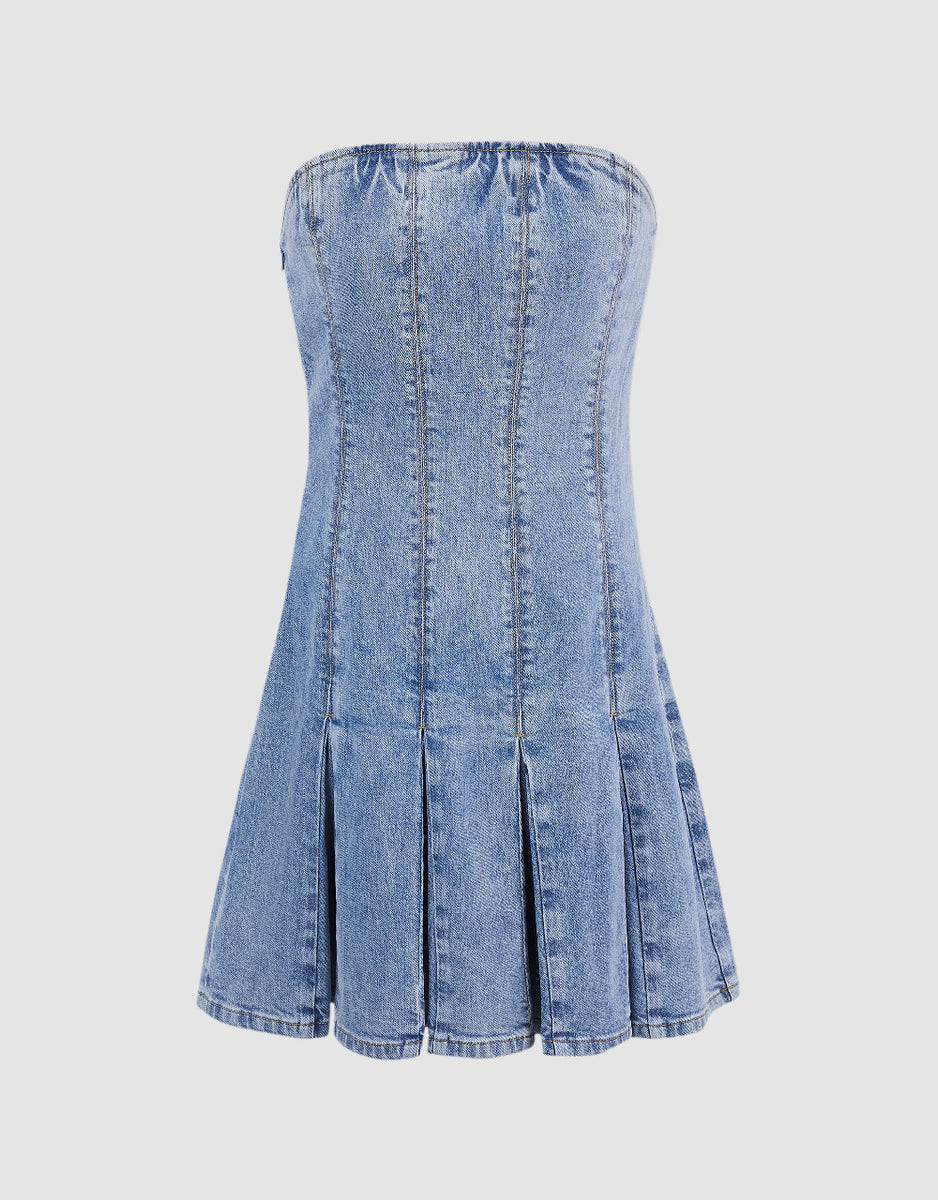 Sleeveless Off-Shoulder Denim Dress – URBAN REVIVO