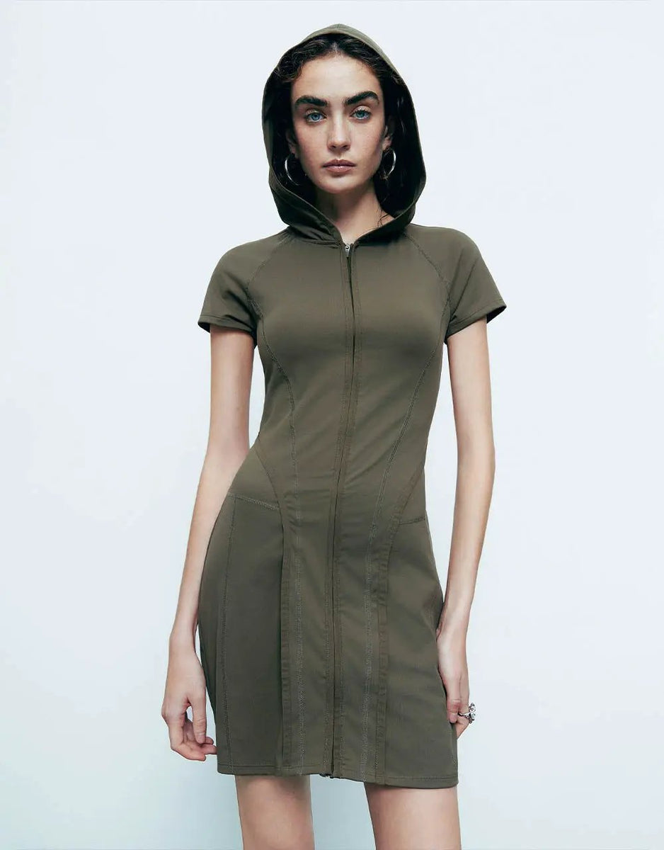 Zipper Front Hooded Skinny Dress – URBAN REVIVO