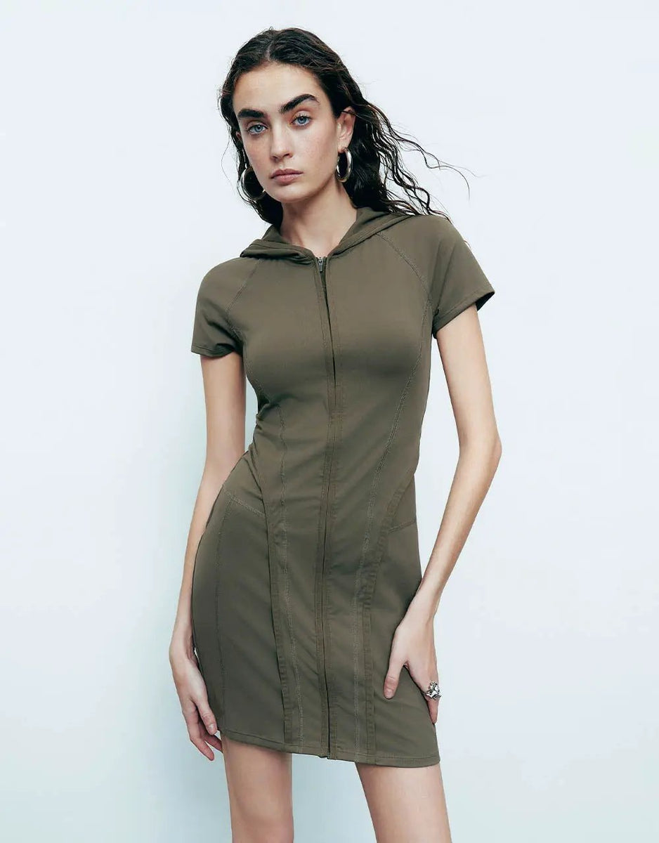 Zipper Front Hooded Skinny Dress – URBAN REVIVO