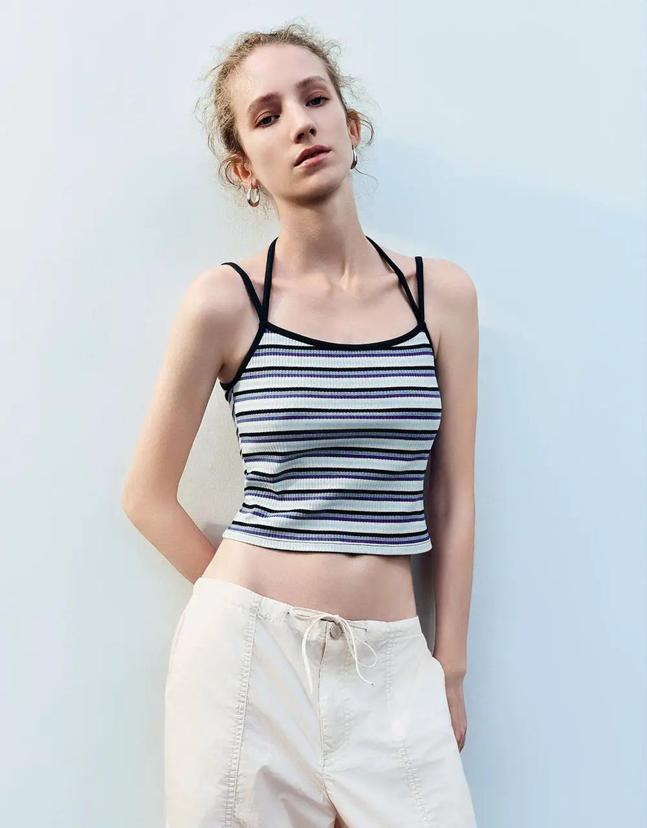 Striped Halter Neck Skinny Cami Top – URBAN REVIVO