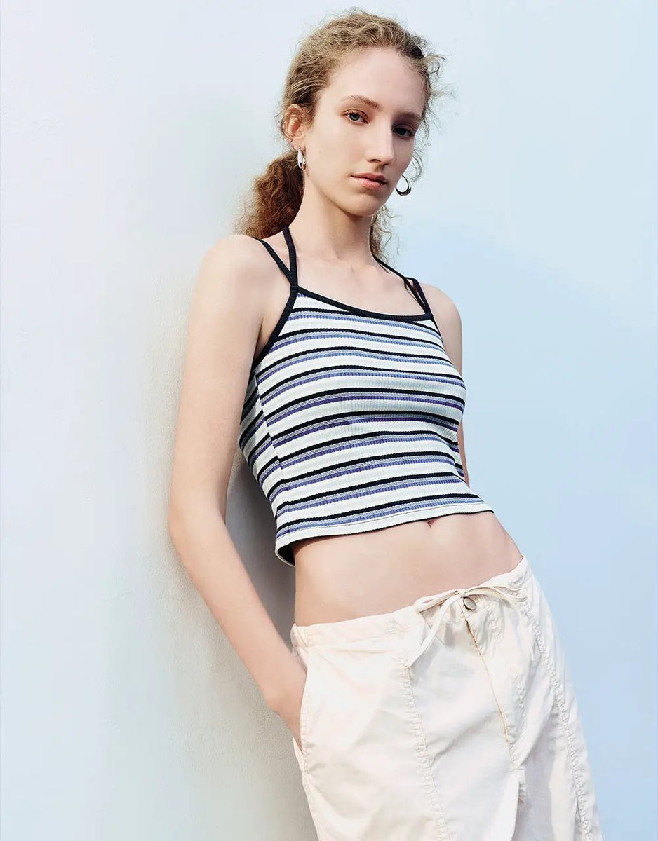 Striped Halter Neck Skinny Cami Top – URBAN REVIVO