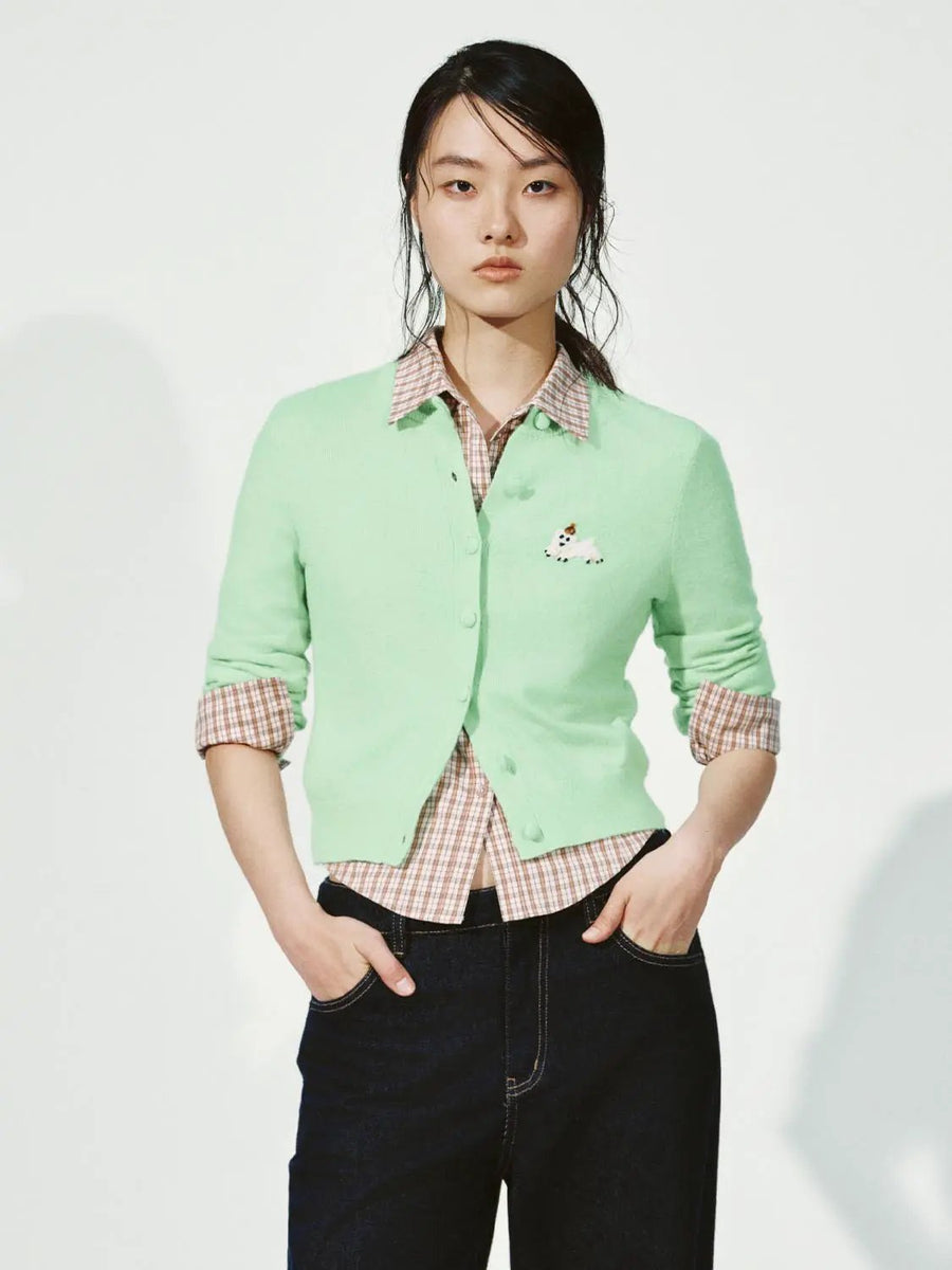 Embroidered Crew Neck Knitted Cardigans – URBAN REVIVO