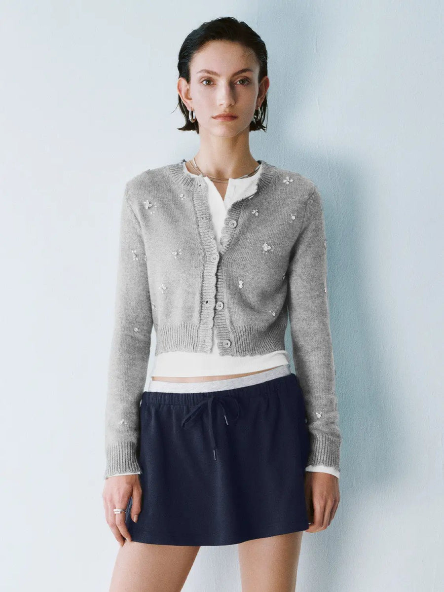 Rhinestone Cropped Knitted Cardigans – URBAN REVIVO