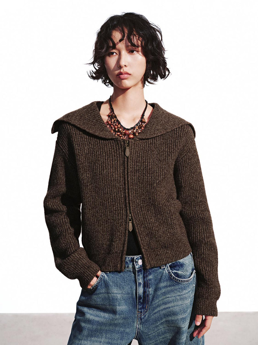 Collared Zip Up Knitted Cardigans – URBAN REVIVO