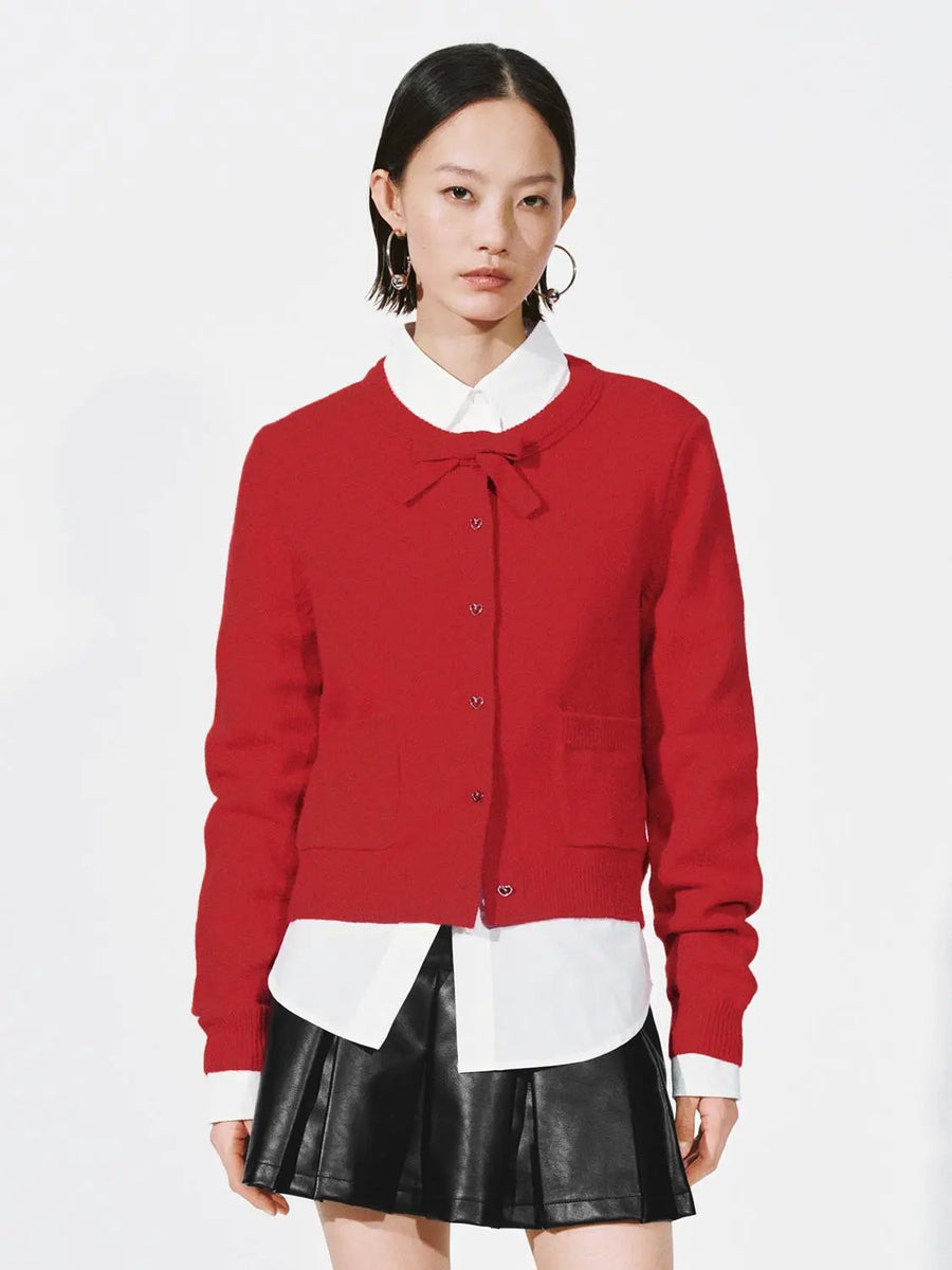 Bow Detail Patch Pockets Knitted Cardigans – URBAN REVIVO